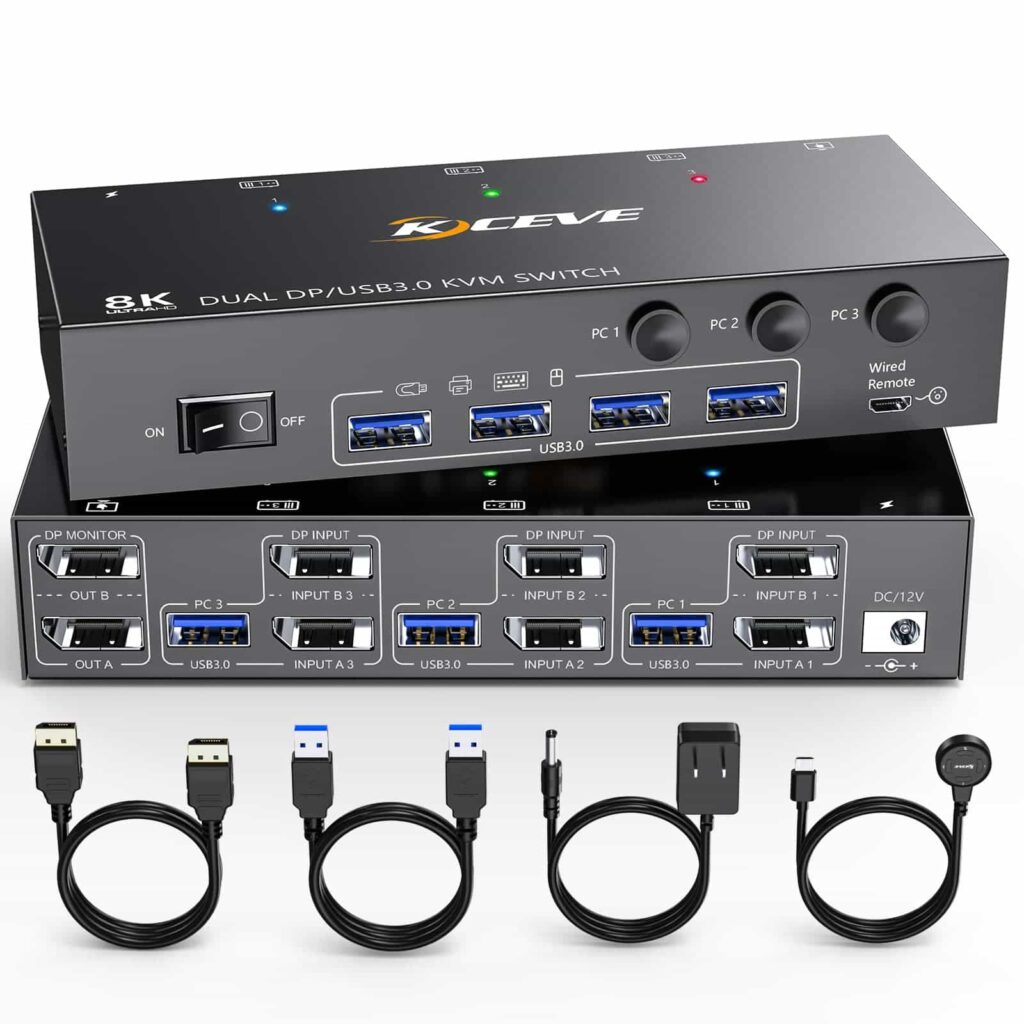 3 Ports USB3.0/Displayport DP KVM Switch Dual Display – Kceve.com