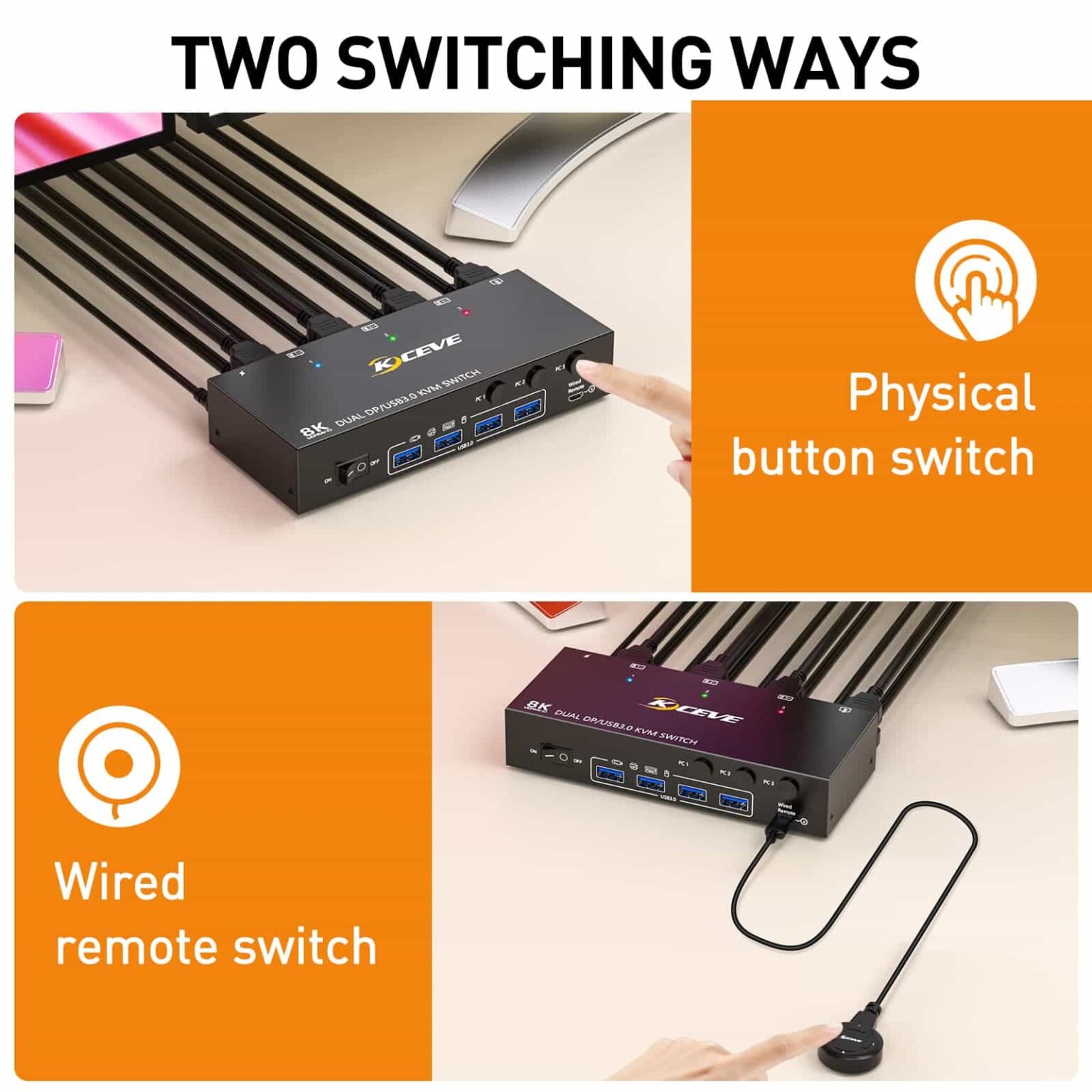 3 Ports USB3.0/Displayport DP KVM Switch Dual Display – Kceve.com