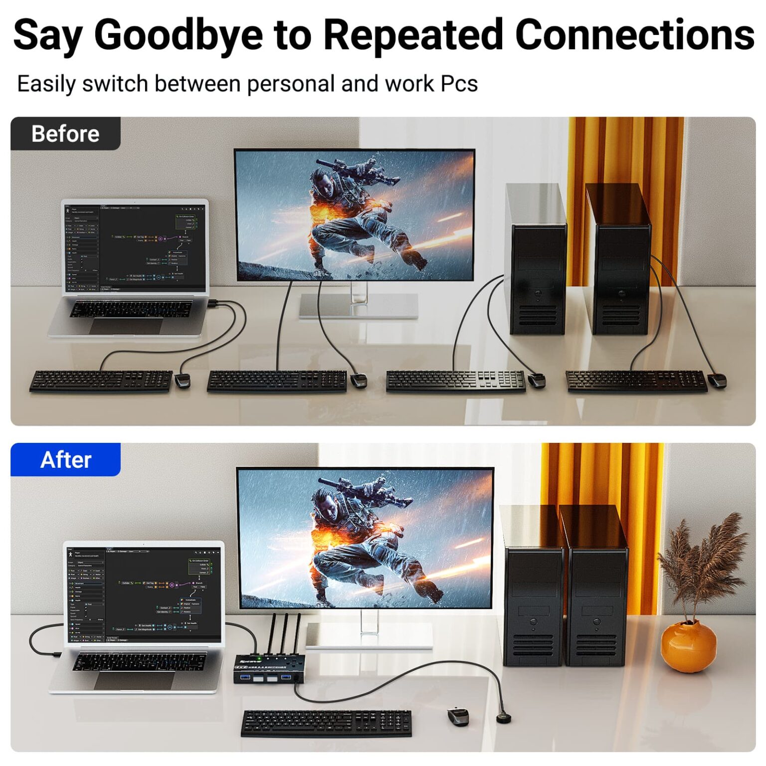 USB3.0 Switch 4 In 4 Out KVM Switcher 4 Computers Sharing 4 USB Devices ...
