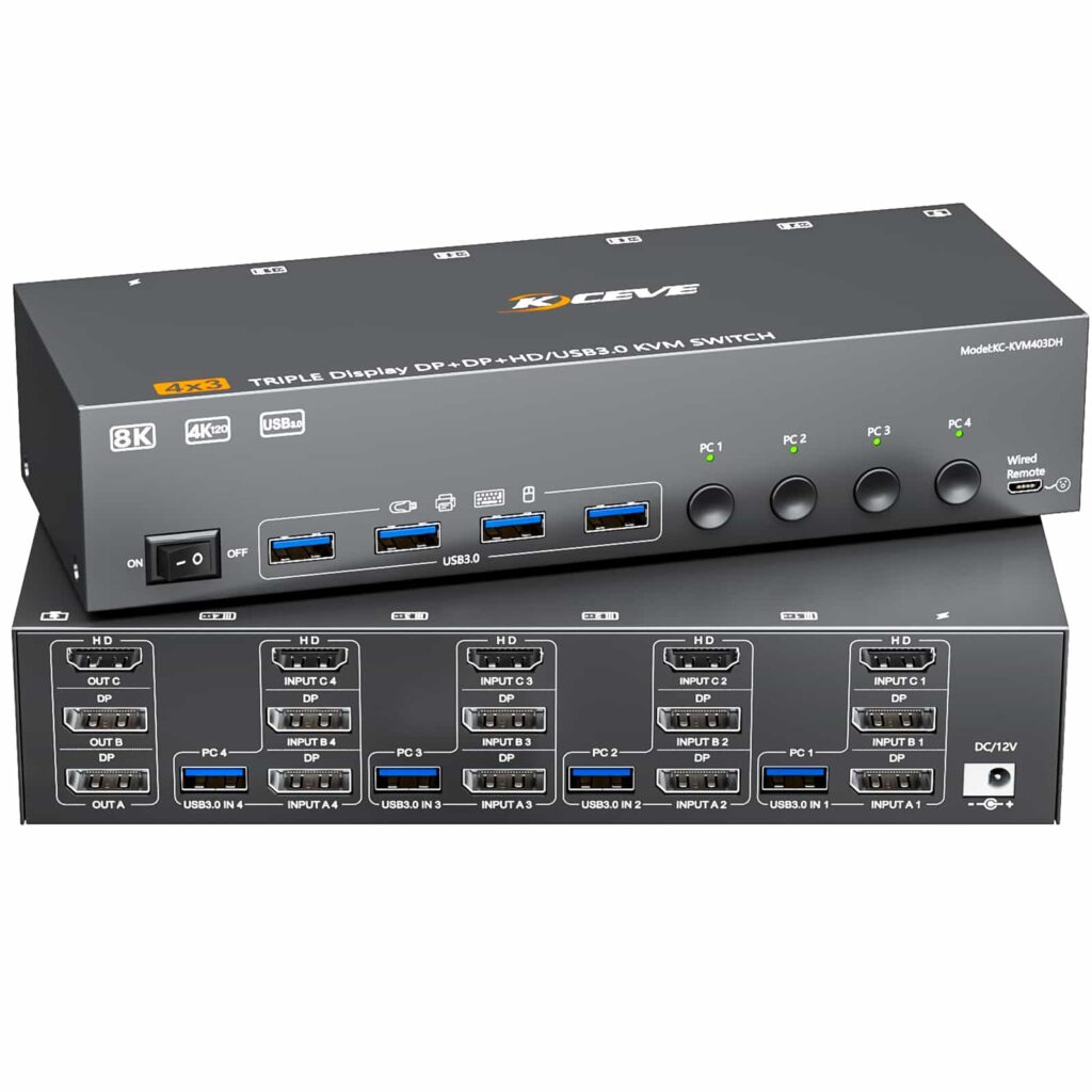 KVM403DH: 3 Monitors 4 Computers HD+Displayport,USB3.0 DP KVM Swithc,8K ...